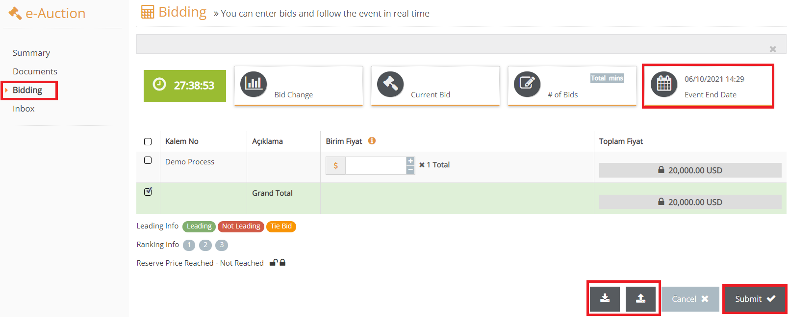 Placing a Bid in the Pre-Offer Event